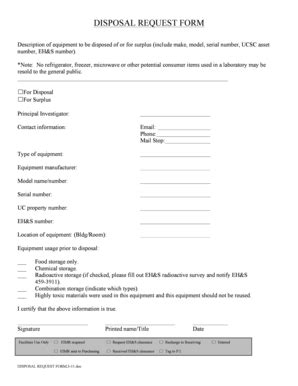 Fillable Online DISPOSAL REQUEST FORM 5 11 Fax Email Print PdfFiller