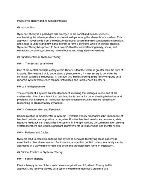 Systemic Theory And Its Clinical Practice Pdf System Psychotherapy