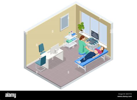 Isometric Ultrasound Examination A Nurse Is Performing An Ultrasound Scan On A Female Patient