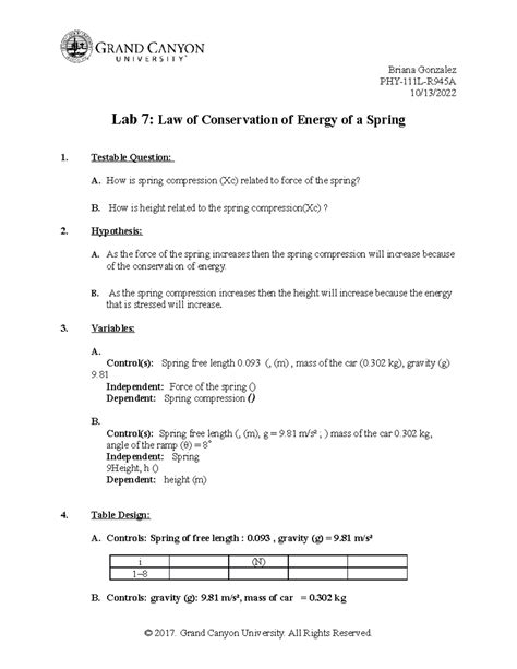 PHY L RS Lab Law Of Conservation Of Energy Of ASpring PHY L R A Lab Law Of