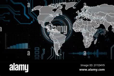 World Map With Data Visualization And Circuit Board Animation
