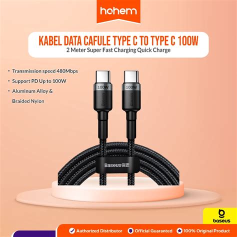 Jual Baseus Kabel Data Cafule Type C To Type C 100w 5a Pd 2m 2 Meter Super Fast Charging Quick