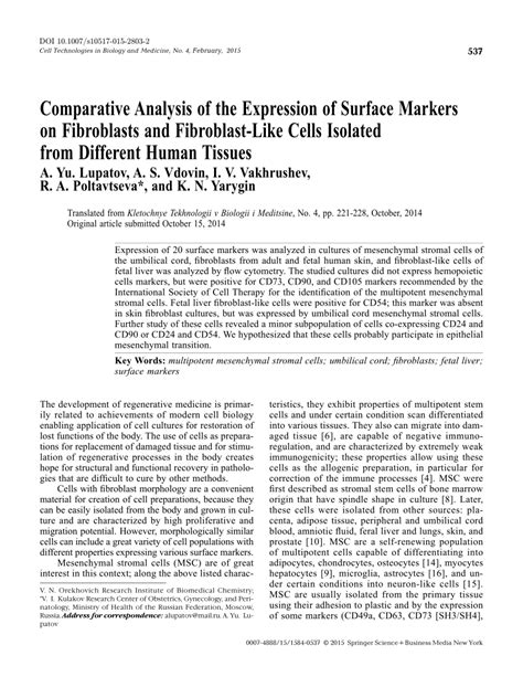 Pdf Comparative Analysis Of The Expression Of Surface Markers On Fibroblasts And Fibroblast