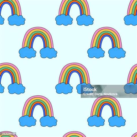 귀여운 파스텔 색상의 무지개를 가진 완벽 한 유치 한 패턴 디자인 직물 포장 섬유 벽지 의류를 위한 창의적인 어린이 질감 벡터 평면 그림입니다 0명에 대한 스톡 벡터 아트