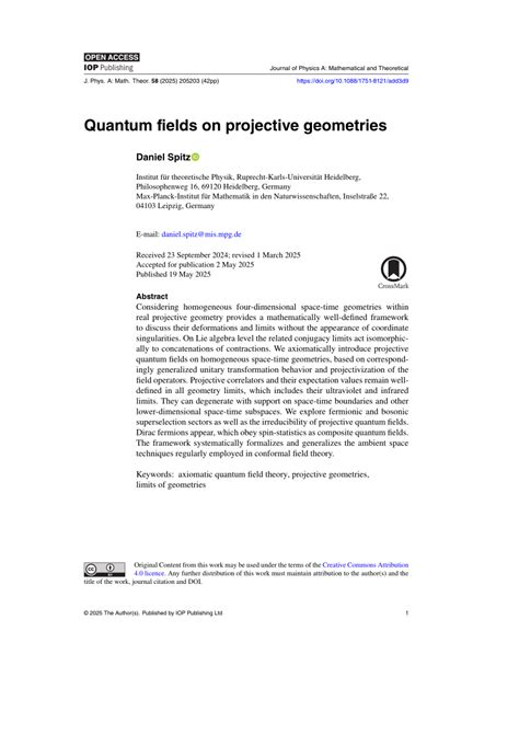 Pdf Quantum Fields On Projective Geometries
