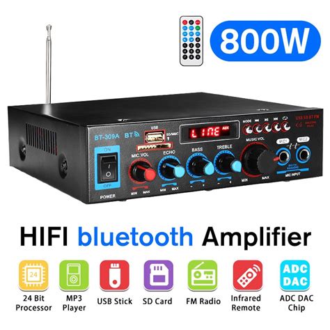 800W Bluetooth Versterker 110V 220V Dc 12V Aux Inp Grandado