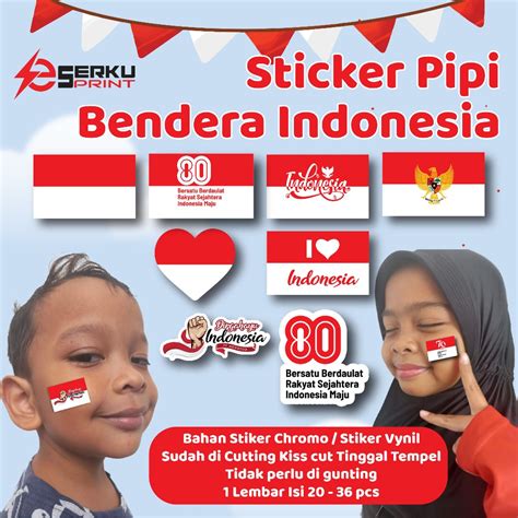 Jual Sticker Pipi Bendera Tempelan Pipi Merah Putih Indonesia 17