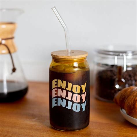 16 Oz Can Glass With Bamboo Lid And Glass Straw 9602lid Custom B2b