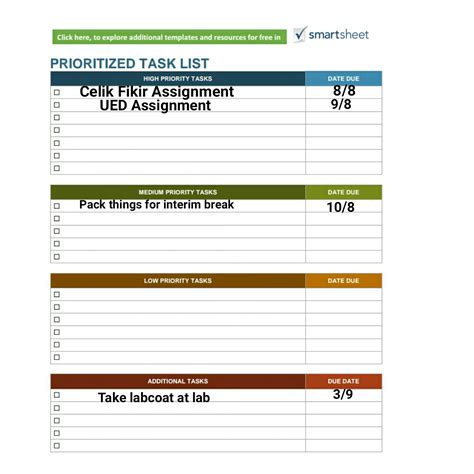Prioritized Task List Template Prioritized Task List Template