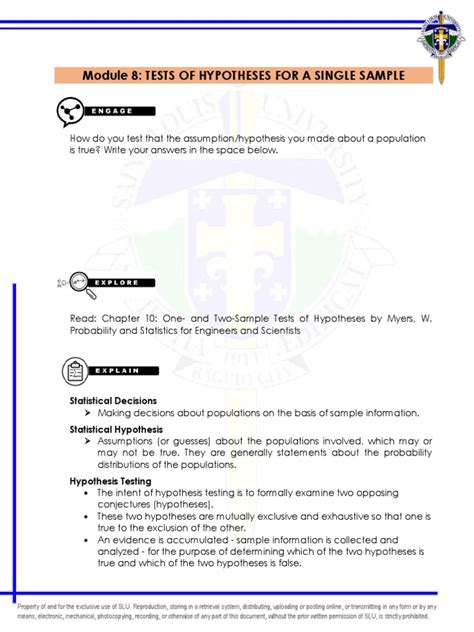 Module 8 Tests Of Hypotheses For A Single Sample Statistical