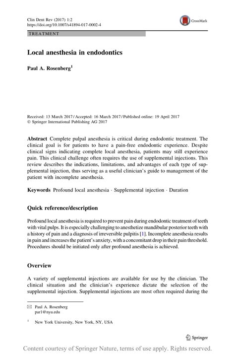 Local Anesthesia In Endodontics Request Pdf