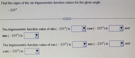 Solved Find The Signs Of The Six Trigonometric Function