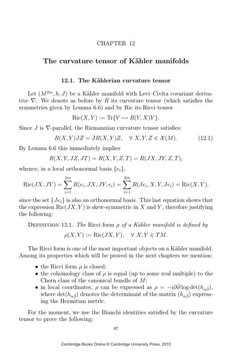 the curvature tensor of kähler manifolds chapter 12 lectures on