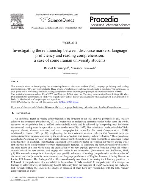 Pdf Investigating The Relationship Between Discourse Markers Language Proficiency And Reading