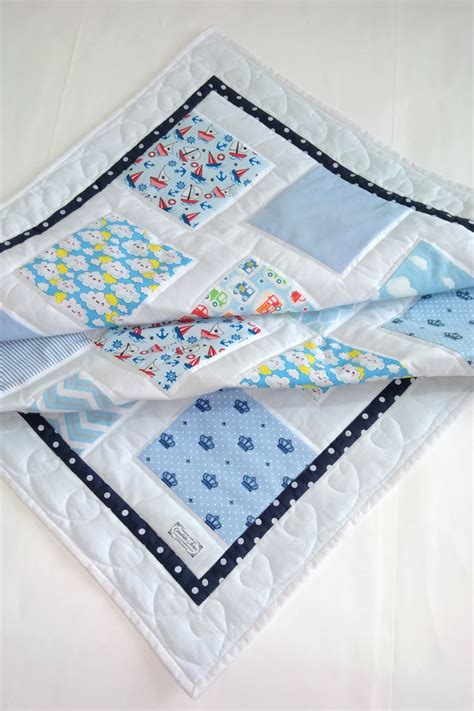 Manta Para Bebê Multiuso Em Patchwork Azul E Branco Elo7