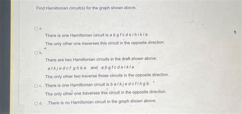 solved find hamiltonian circuit s for the graph shown