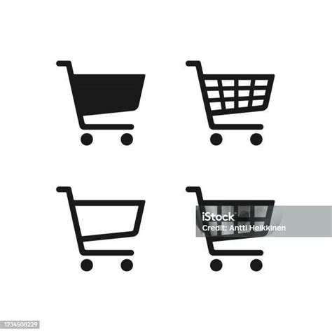 쇼핑 카트 아이콘 기호 컬렉션입니다 간단한 모양의 웹 스토어 버튼 세트 플랫 온라인 상점 로고 기호입니다 벡터 일러스트 이미지입니다 흰색 배경에 격리 아이콘에 대한 스톡