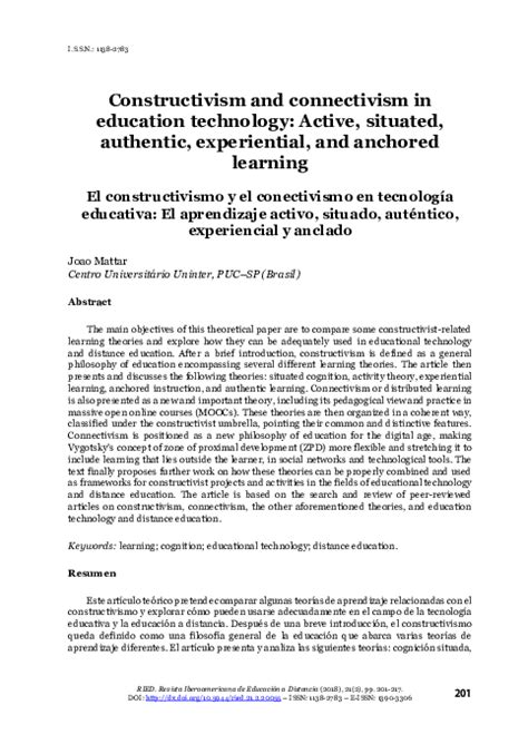 Pdf Constructivism And Connectivism In Education Technology Active Situated Authentic