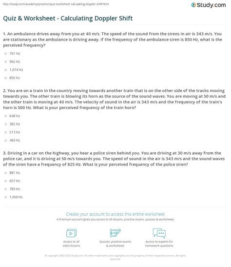 Quiz Worksheet Calculating Doppler Shift Study Com