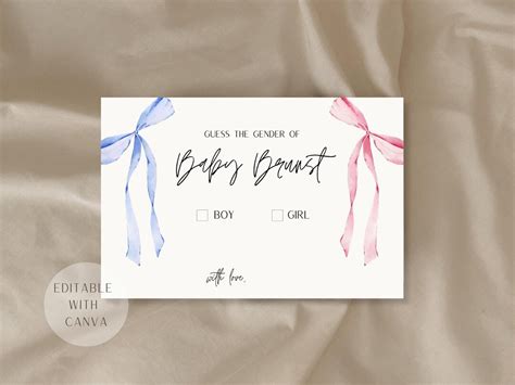 Editable Personalized Guess The Gender Game Cards Bow Gender Reveal
