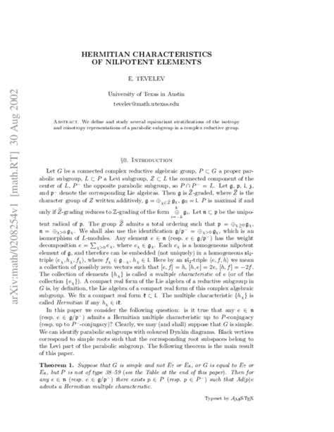 Pdf Hermitian Characteristics Of Nilpotent Elements