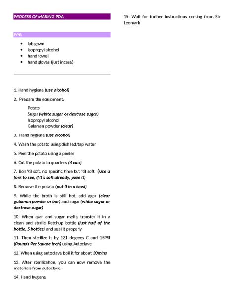 Process OF Making PDA Hukk PROCESS OF MAKING PDA PPE Lab Gown Isopropyl Alcohol Hand Studocu
