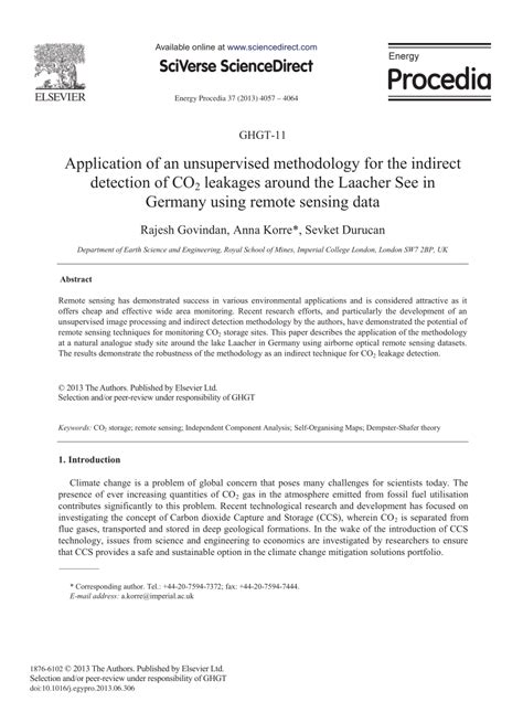 Pdf Application Of An Unsupervised Methodology For The Indirect Detection Of Co2 Leakages