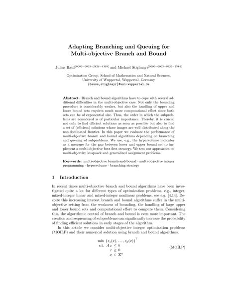 Pdf Adapting Branching And Queuing For Multi Objective Branch And Bound
