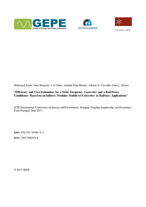 Pdf Efficiency And Cost Estimation For A Static Frequency Converter And A Rail Power