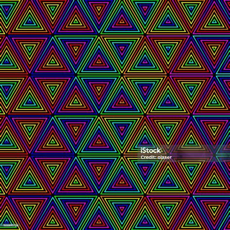 삼각형의 삼각형으로 만든 추상적인 네온 컬러 삼각형 패턴 개념에 대한 스톡 벡터 아트 및 기타 이미지 개념 검정색 배경 기하 Istock
