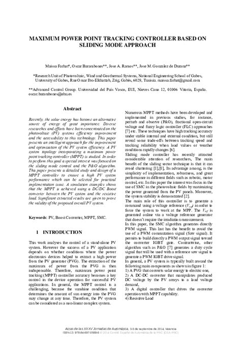 Pdf Maximum Power Point Tracking Controller Based On Sliding Mode Approach