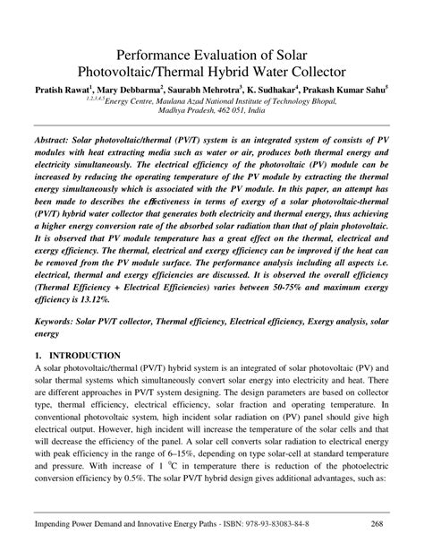 Pdf Performance Evaluation Of Solar Photovoltaicthermal Hybrid Water