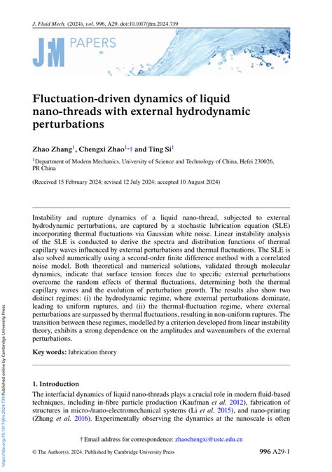 Pdf Fluctuation Driven Dynamics Of Liquid Nano Threads With External