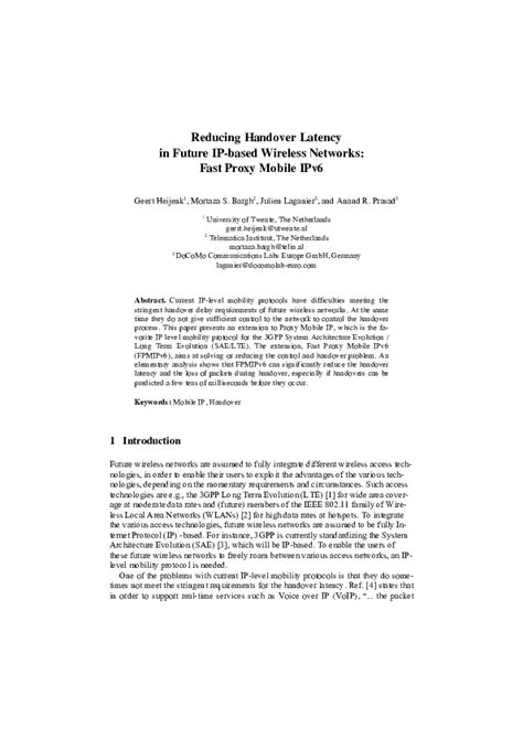 Pdf Reducing Handover Latency In Future Ip Based Wireless Networks Fast Proxy Mobile Ipv6