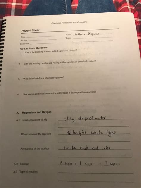 solved chemical reactions and equations report sheet date