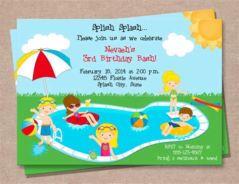 Invitación De Fiesta En La Piscina Fiesta En La Piscina Invitación