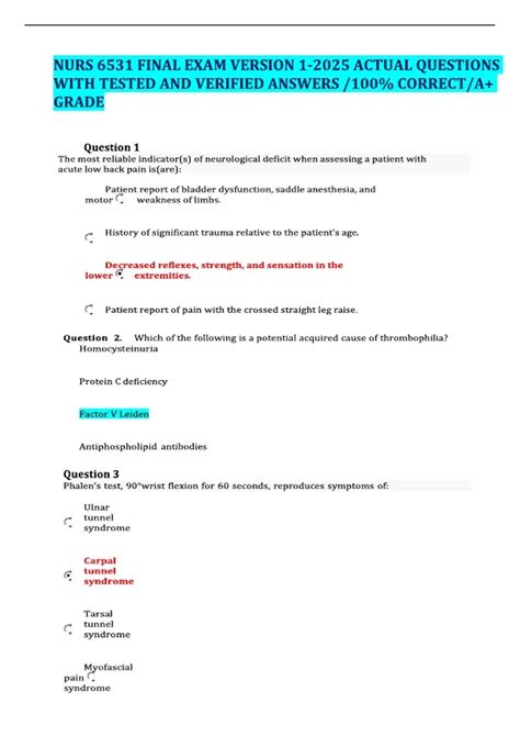 Nurs 6531 Final Exam Version 1 2025 Actual Questions With Tested And