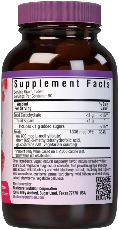 Bluebonnet Earth Sweet Methylfolate 800 Mcg Chewable Tablets 90 Count