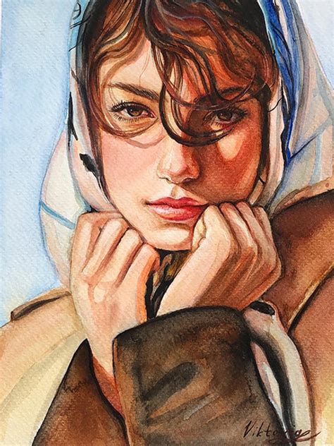 Иллюстрация Девушка в платке в стиле академический рисунок