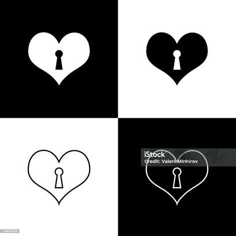흑백 배경에 격리된 키홀 아이콘으로 하트를 설정합니다 잠긴 심장 기호와 열쇠 구멍 기호를 사랑합니다 벡터 일러스트레이션 개념에 대한 스톡 벡터 아트 및 기타 이미지 Istock