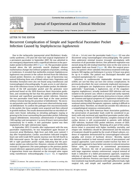 Pdf Recurrent Complication Of Simple And Superficial Pacemaker Pocket Infection Caused By