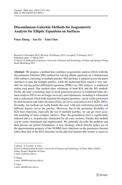 Pdf Discontinuous Galerkin Methods For Isogeometric Analysis For Elliptic Equations On Surfaces