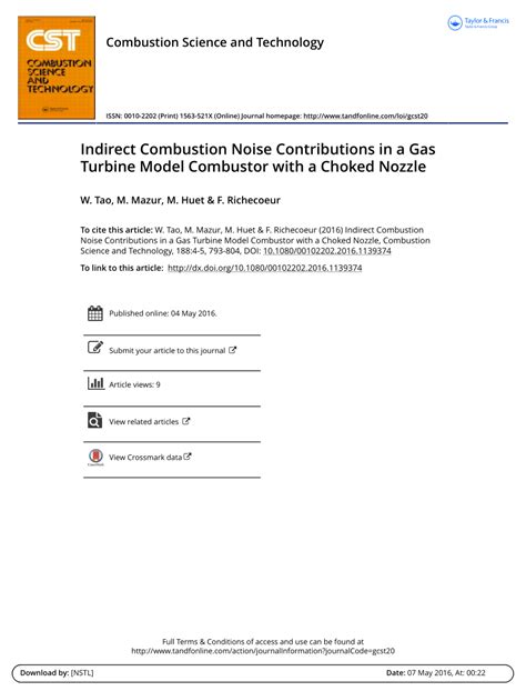 Pdf Indirect Combustion Noise Contributions In A Gas Turbine Model Combustor With A Choked Nozzle