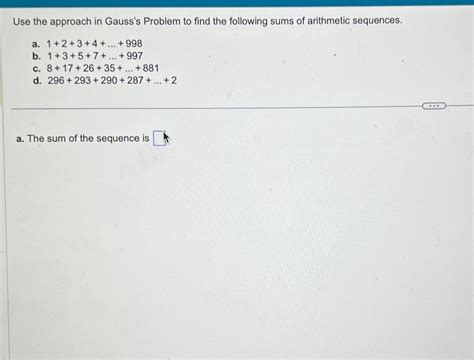 solved use the approach in gauss s problem to find the