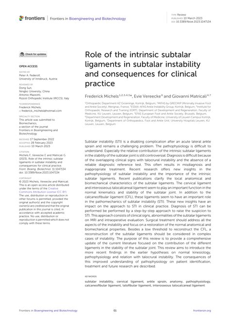 Pdf Role Of The Intrinsic Subtalar Ligaments In Subtalar Instability