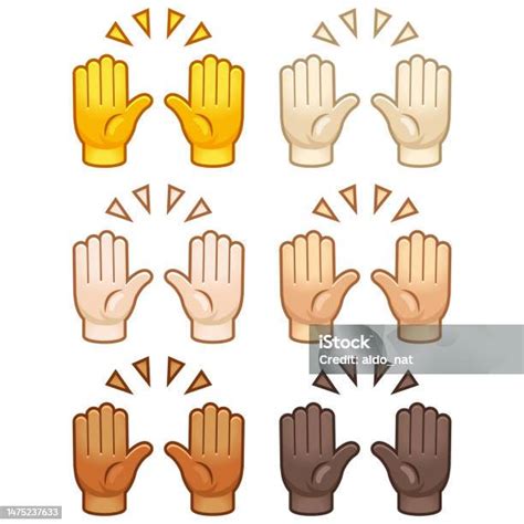 다른 분위기의 이모티콘 감성적인 손 안녕 안녕하세요 이모티콘 다양한 피부 톤의 손 세트귀여운 만화 양식화된 벡터 만화 일러스트 아이콘 흰색 배경에 격리 이모티콘에 대한 스톡