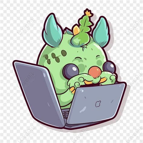 랩톱 컴퓨터를 사용하는 만화 생물 벡터상표온라인 Png 일러스트 무료 다운로드 Lovepik