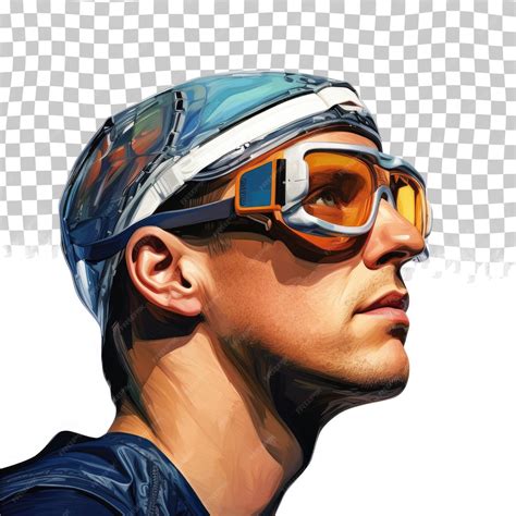 Premium Psd Portrait Of A Swimmer With Cap And Goggles Looking Up