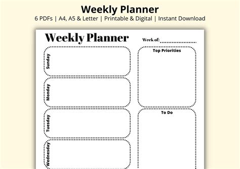 Weekly Planner 7 Day Planner Template Weekly Agenda PDF To Do List Week At A Glance Time