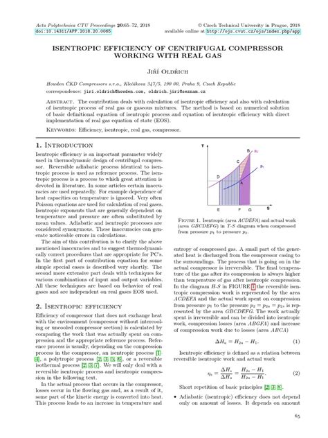 Isentropic Efficiency Of Centrifugal Compressor Wo Pdf Gases Heat